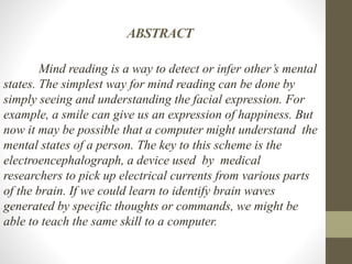 Review of methods and techniques on Mind Reading Computer Machine | PPTX