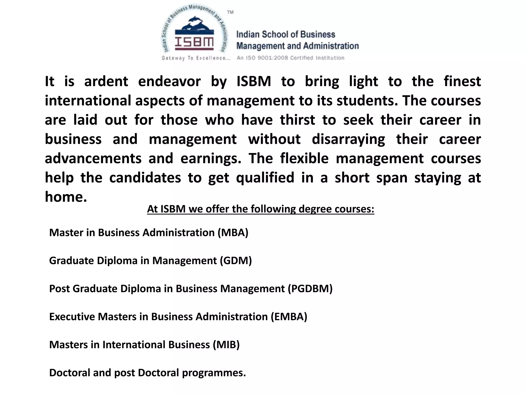 ISBM MBA degree Value and Reviews | PPTX | Business Administration ...