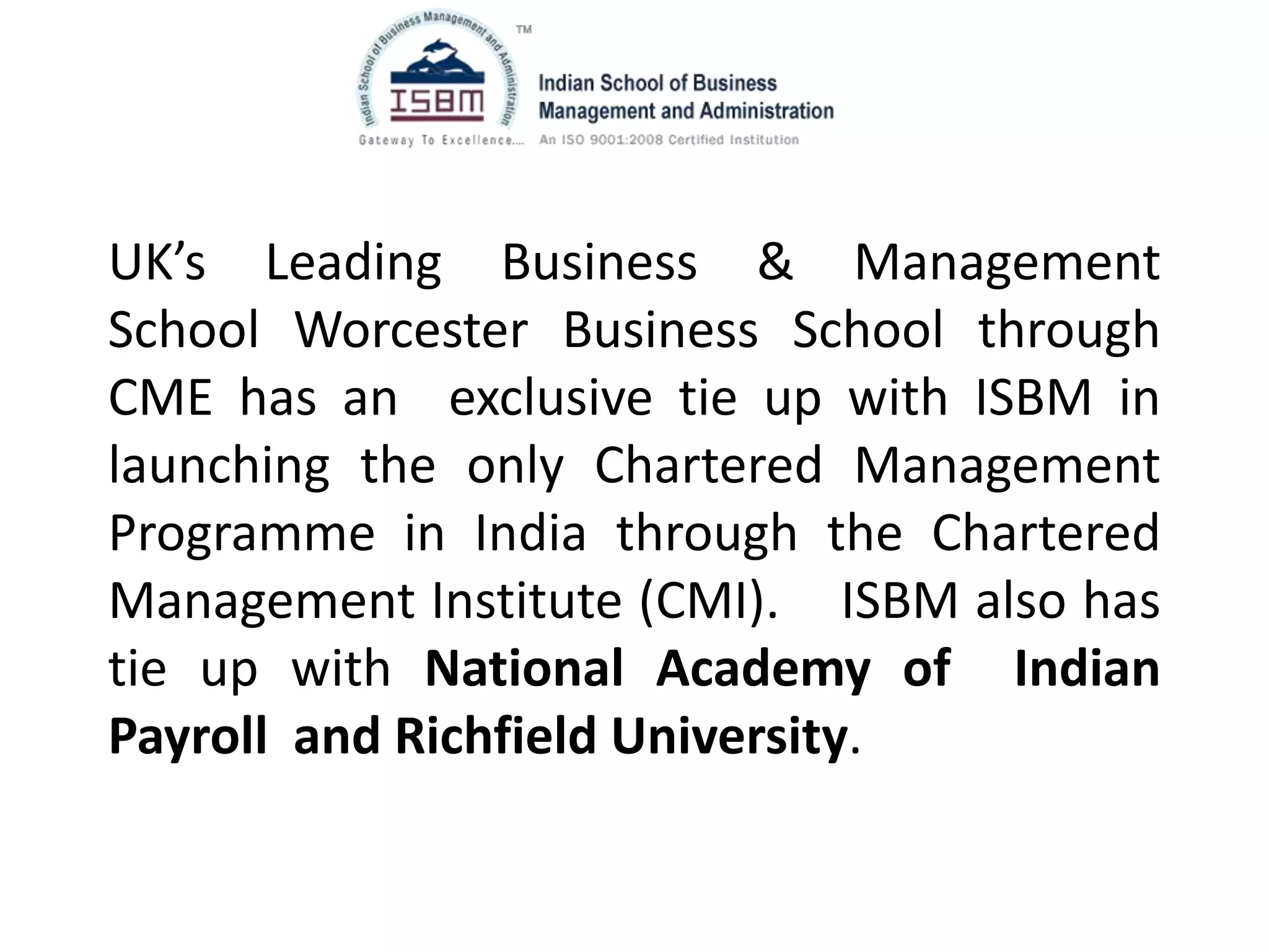 ISBM MBA degree Value and Reviews | PPT