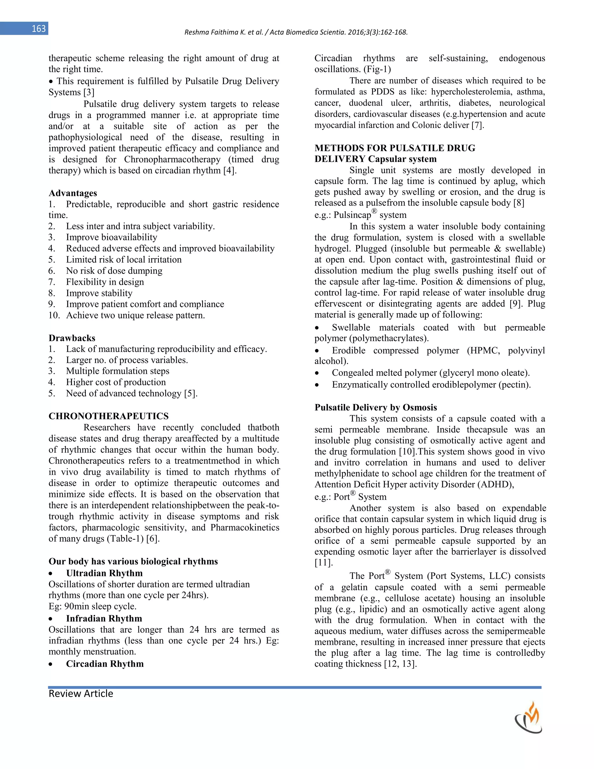 CURRENT STATUS ON PULSATILE DRUG DELIVERY SYSTEMS- AN OVERVIEW | PDF