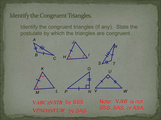TRIANGLE CONGRUENCE, SSS, ASA, SAS and AAS | PPT