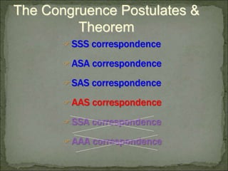 TRIANGLE CONGRUENCE, SSS, ASA, SAS and AAS | PPT