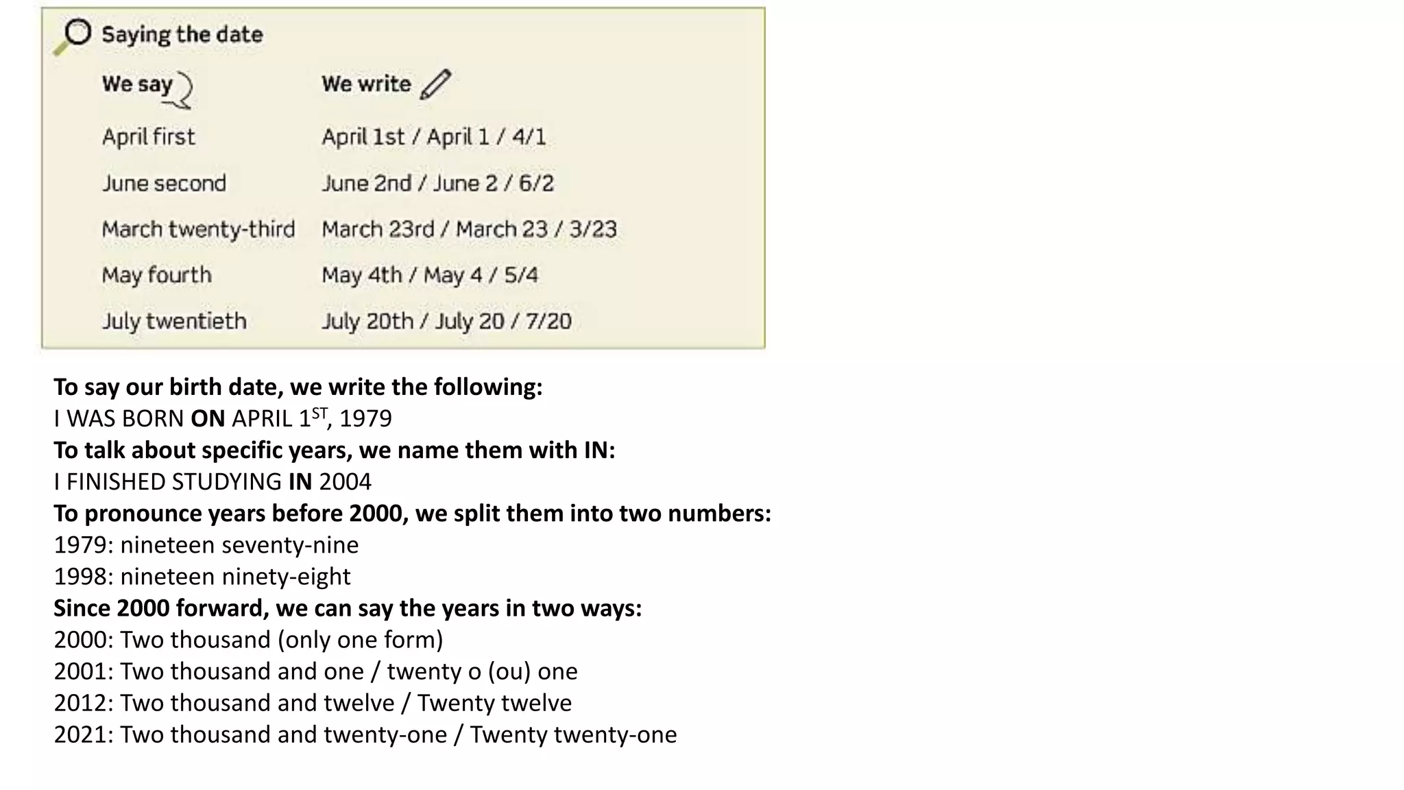 Review dates and past expressions | PPTX