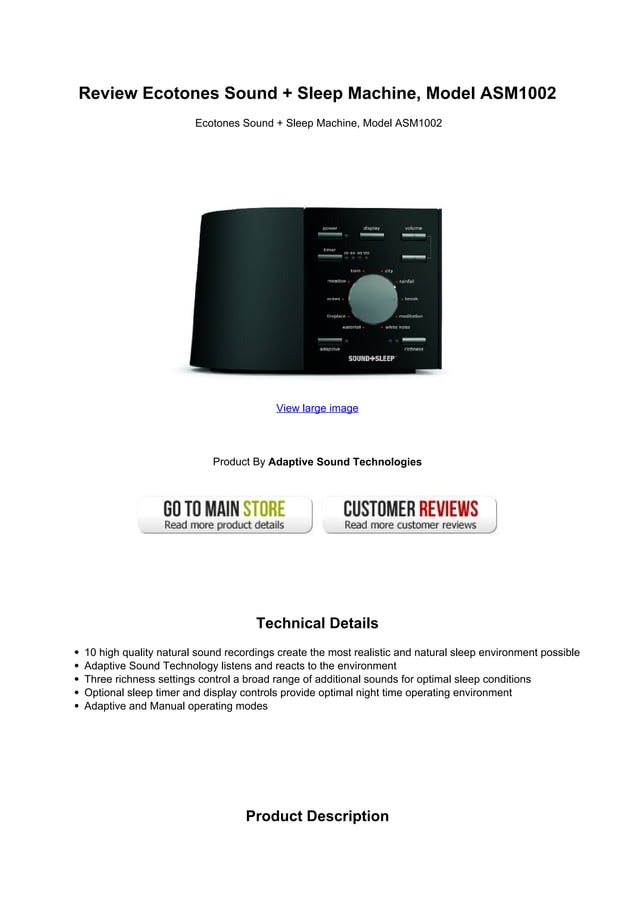 Review ecotones sound sleep machine model asm1002 | PDF