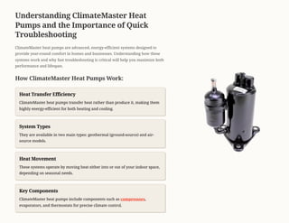 Quick Troubleshooting for ClimateMaster Heat Pump Issues | PDF
