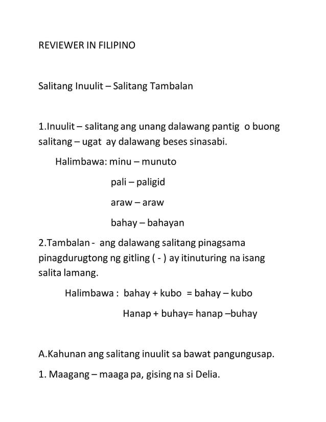 Reviewer in filipino | DOCX