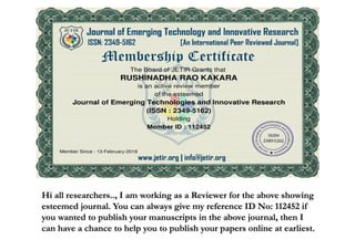 Reviewer jetir certificate for researchers | PPT