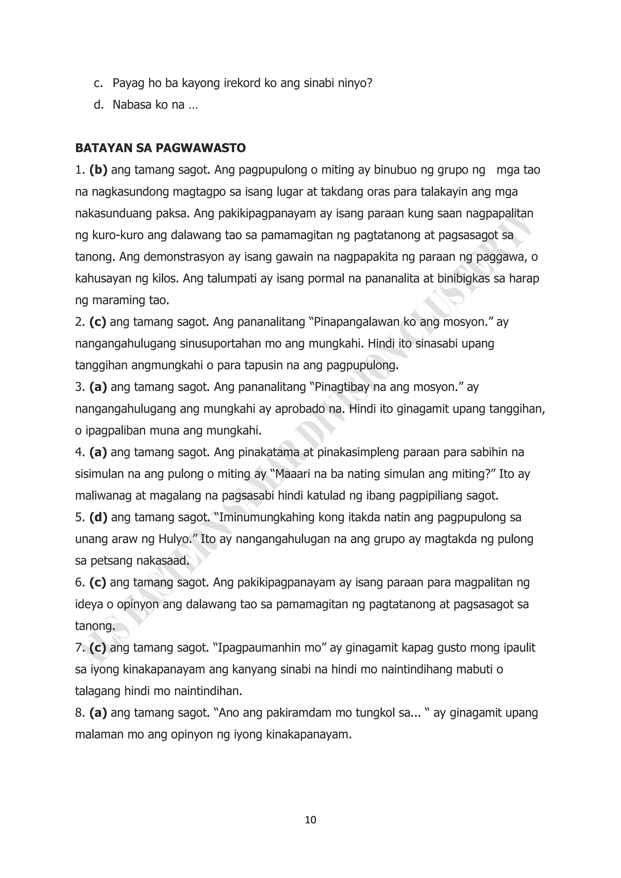 Reviewer in Filipino for ALS | PDF