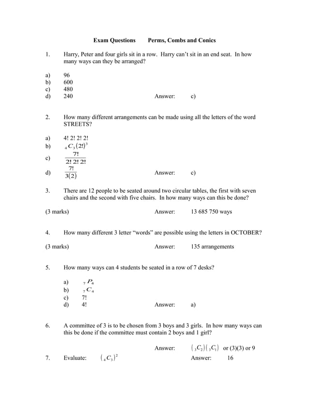 Review exam questions extra practice perms and combs | DOC ...