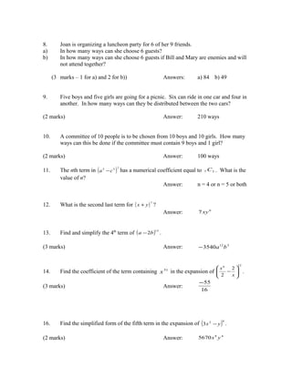 Review exam questions extra practice perms and combs | DOC