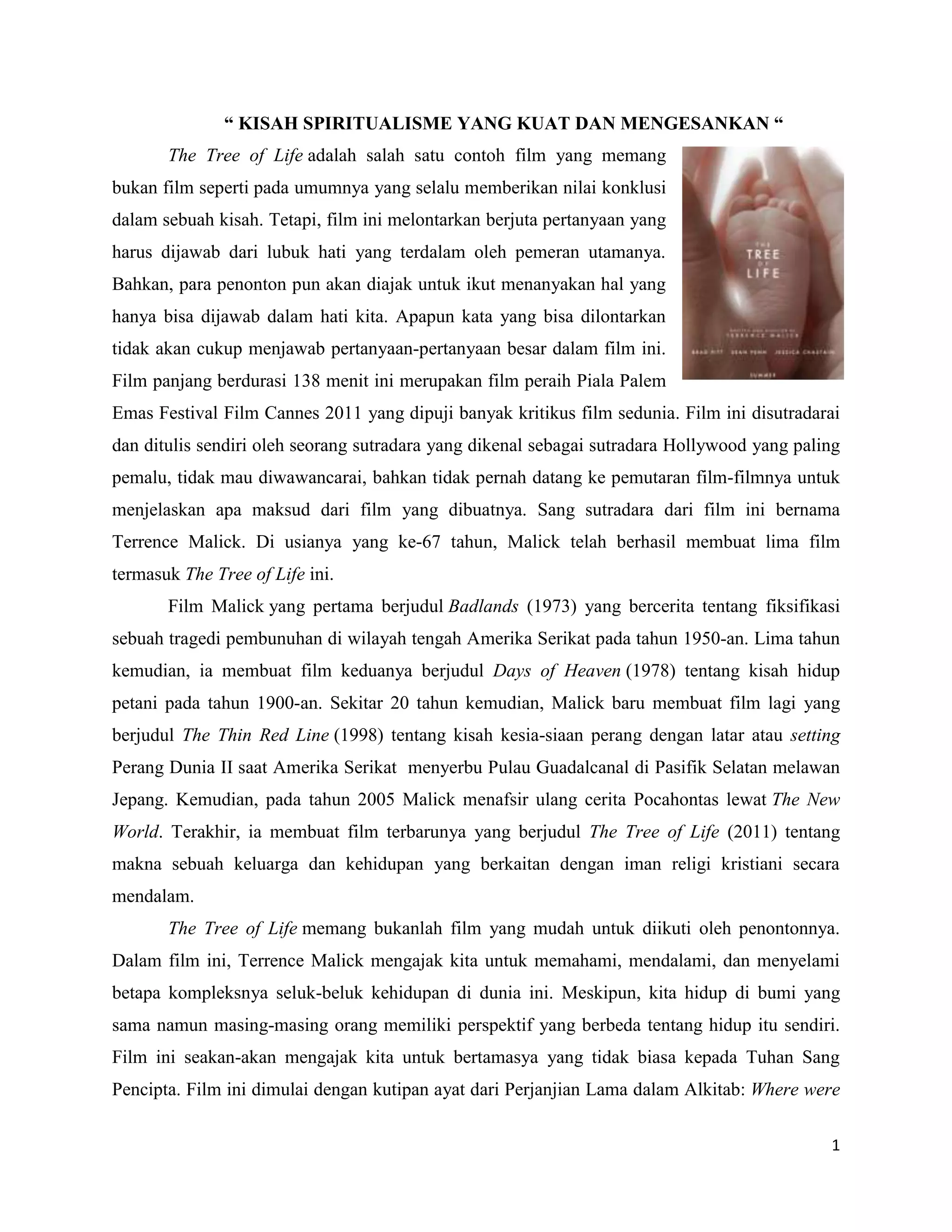 Review film Tree of Life | DOCX