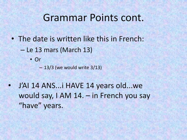 Review for final exam french 1 year long