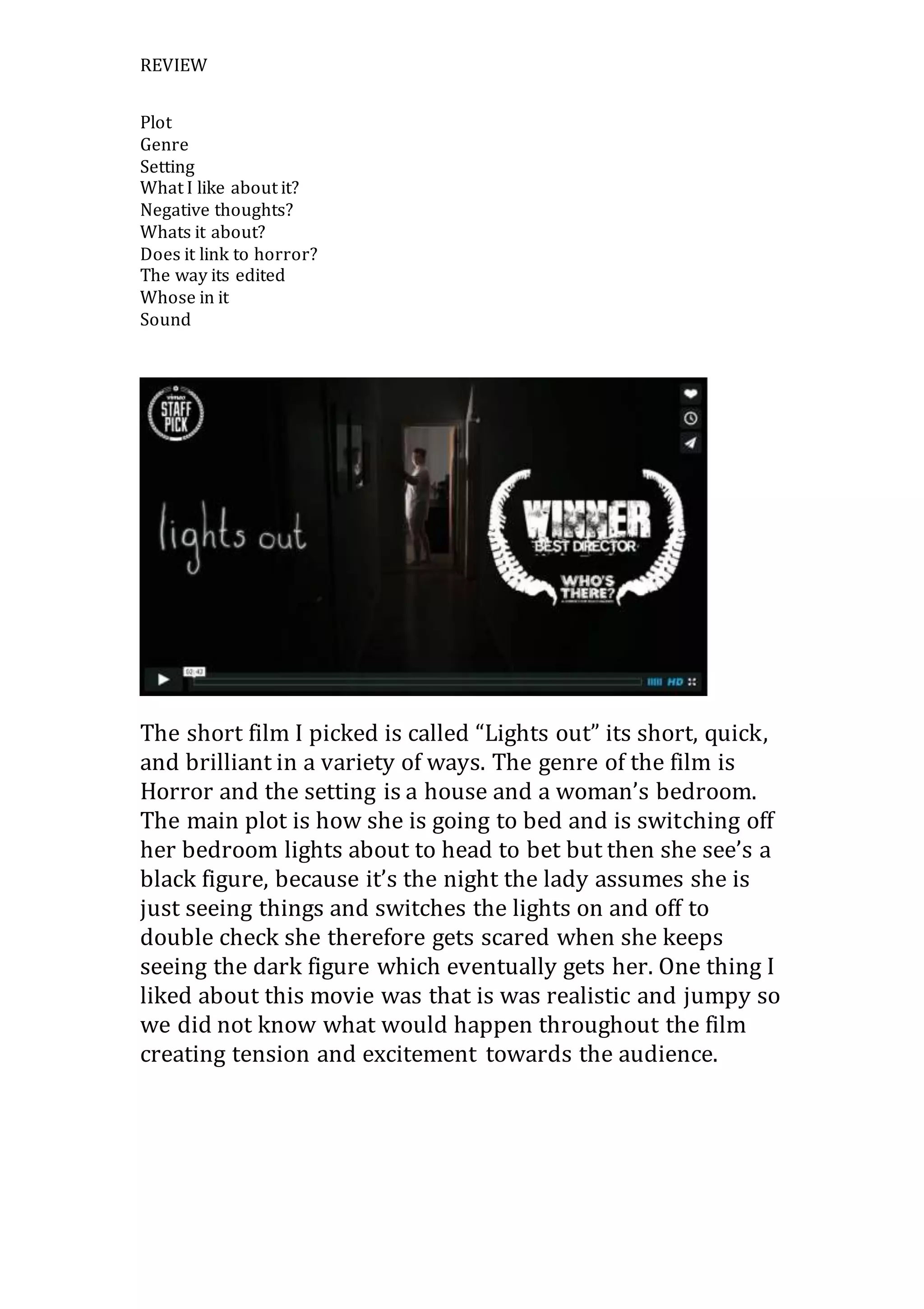 Review for short horror film | DOCX