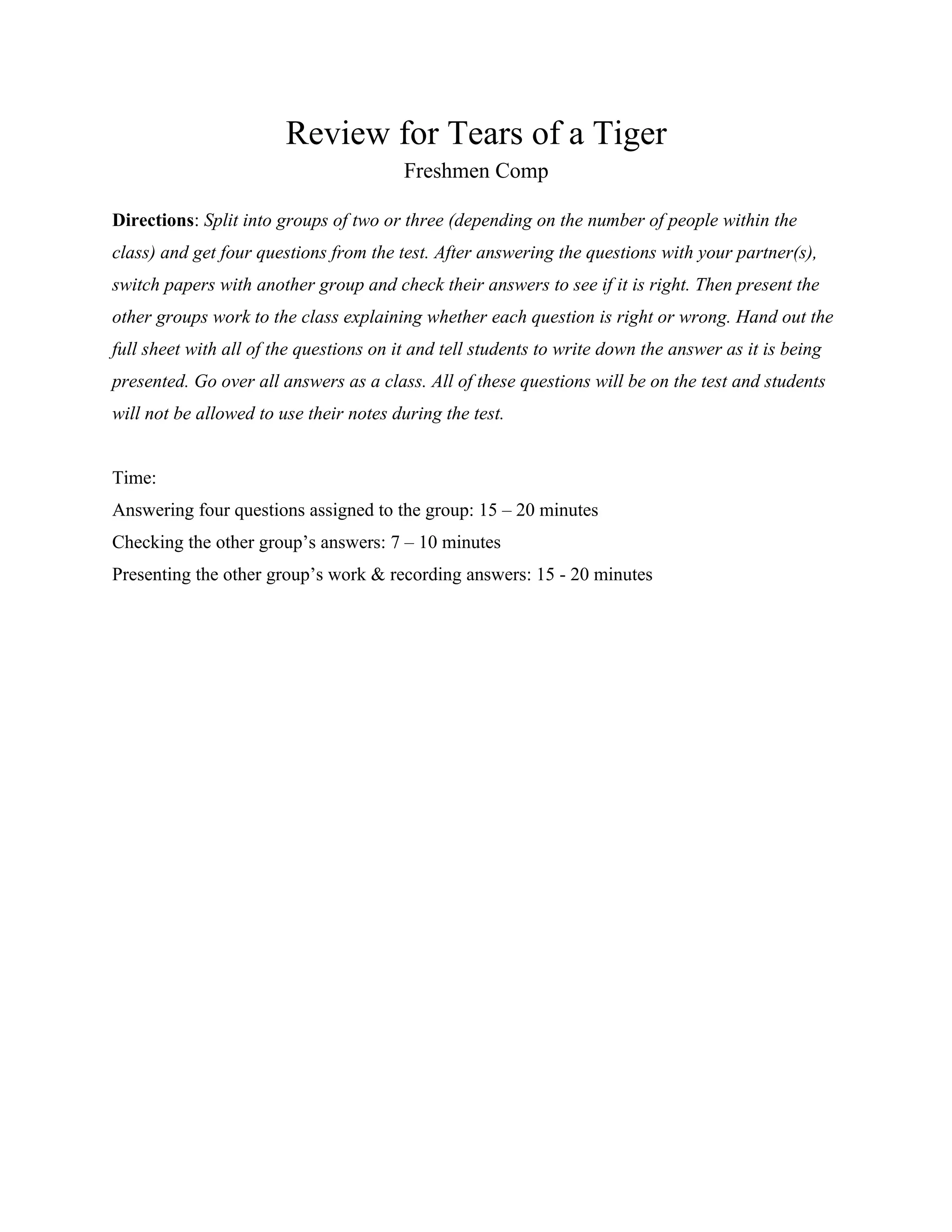 Review For Tears Of A Tiger | DOC