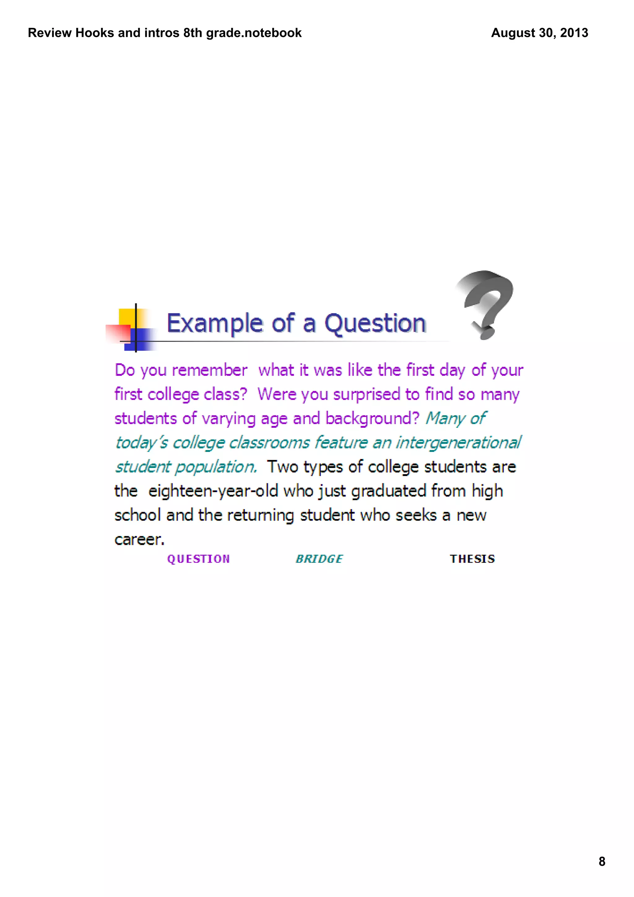 Reviewing hooks with 8th grade | PDF