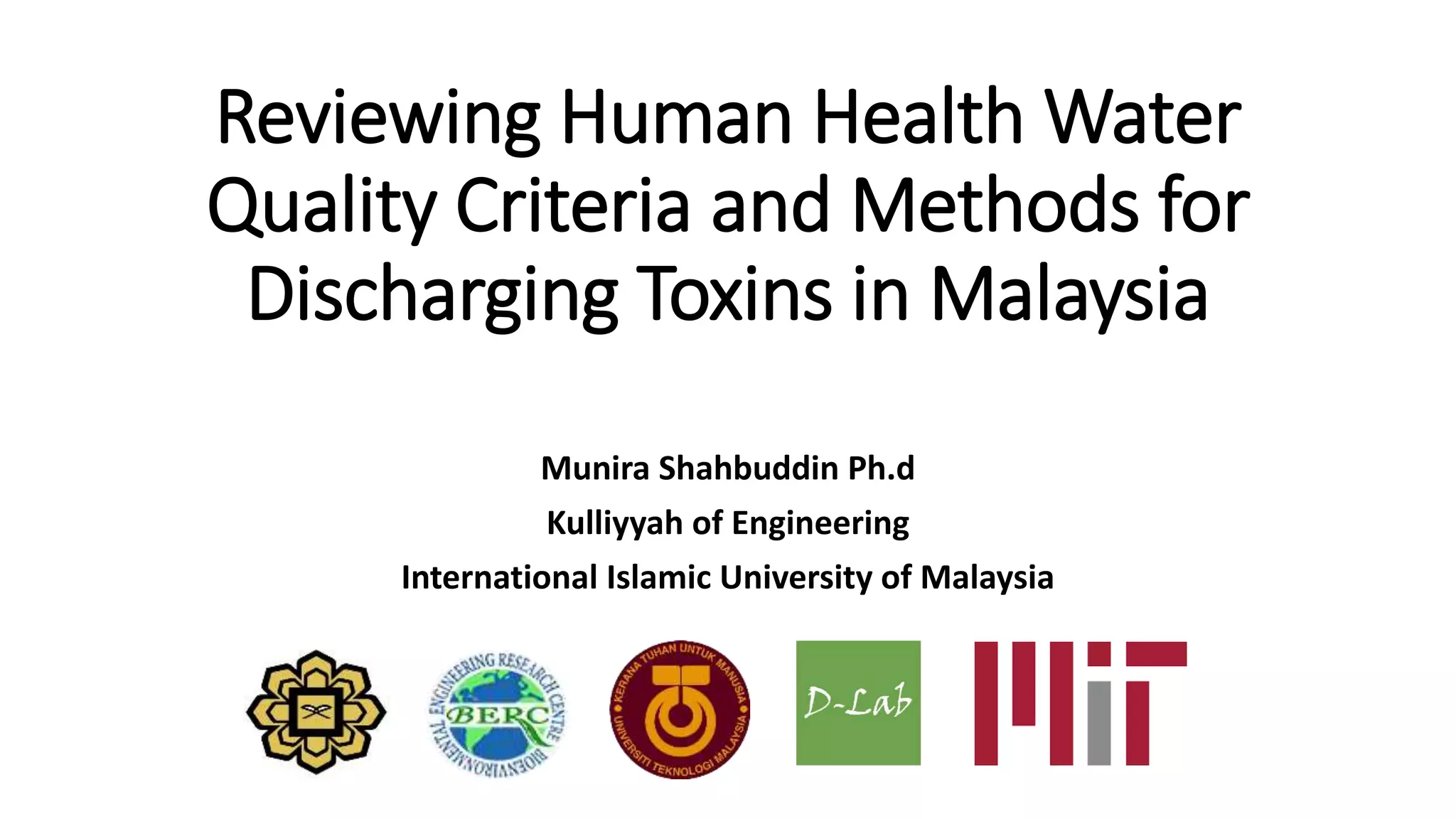 Reviewing human health water quality criteria and methods of ...