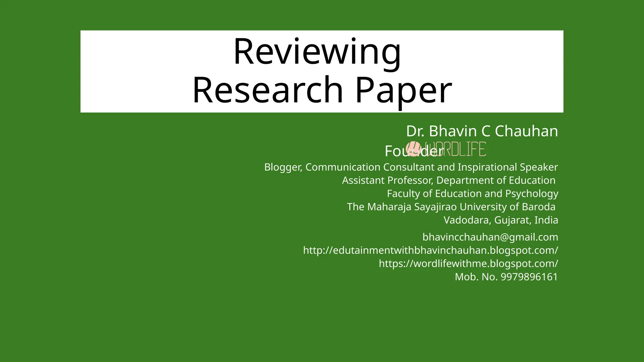 Reviewing Research Paper: Introduction to Process | PPT