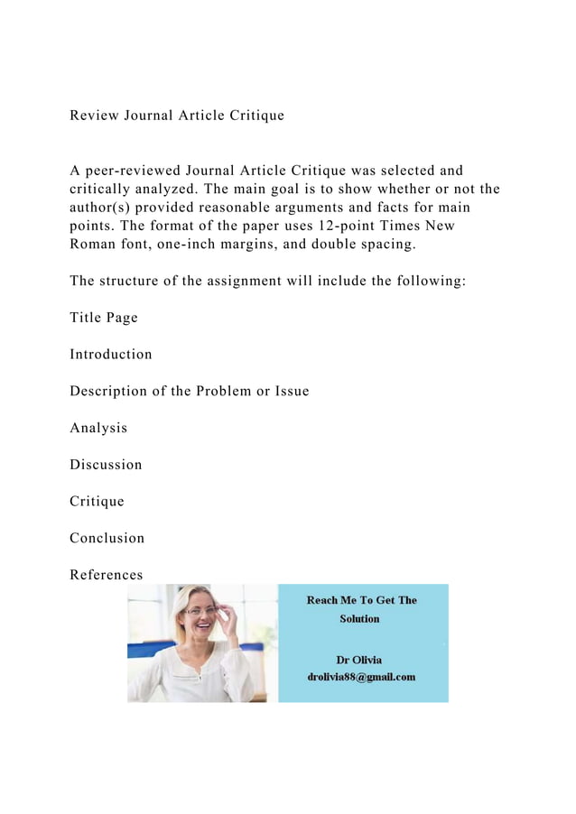 Review Journal Article Critique A peer-reviewed Journal Ar.docx