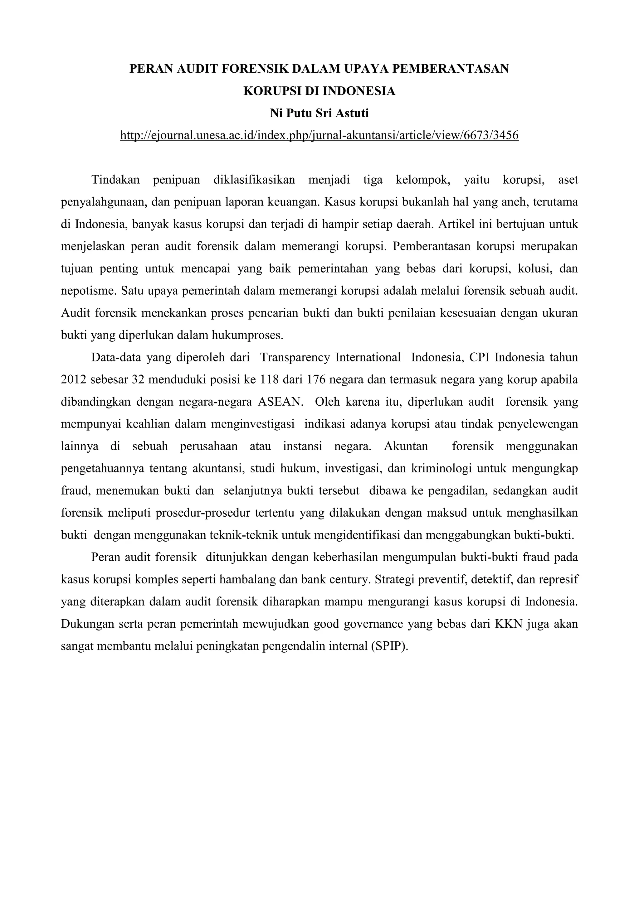 Review jurnal akuntansi forensik uas pp_ak kelas malam angkatan 24 | PDF