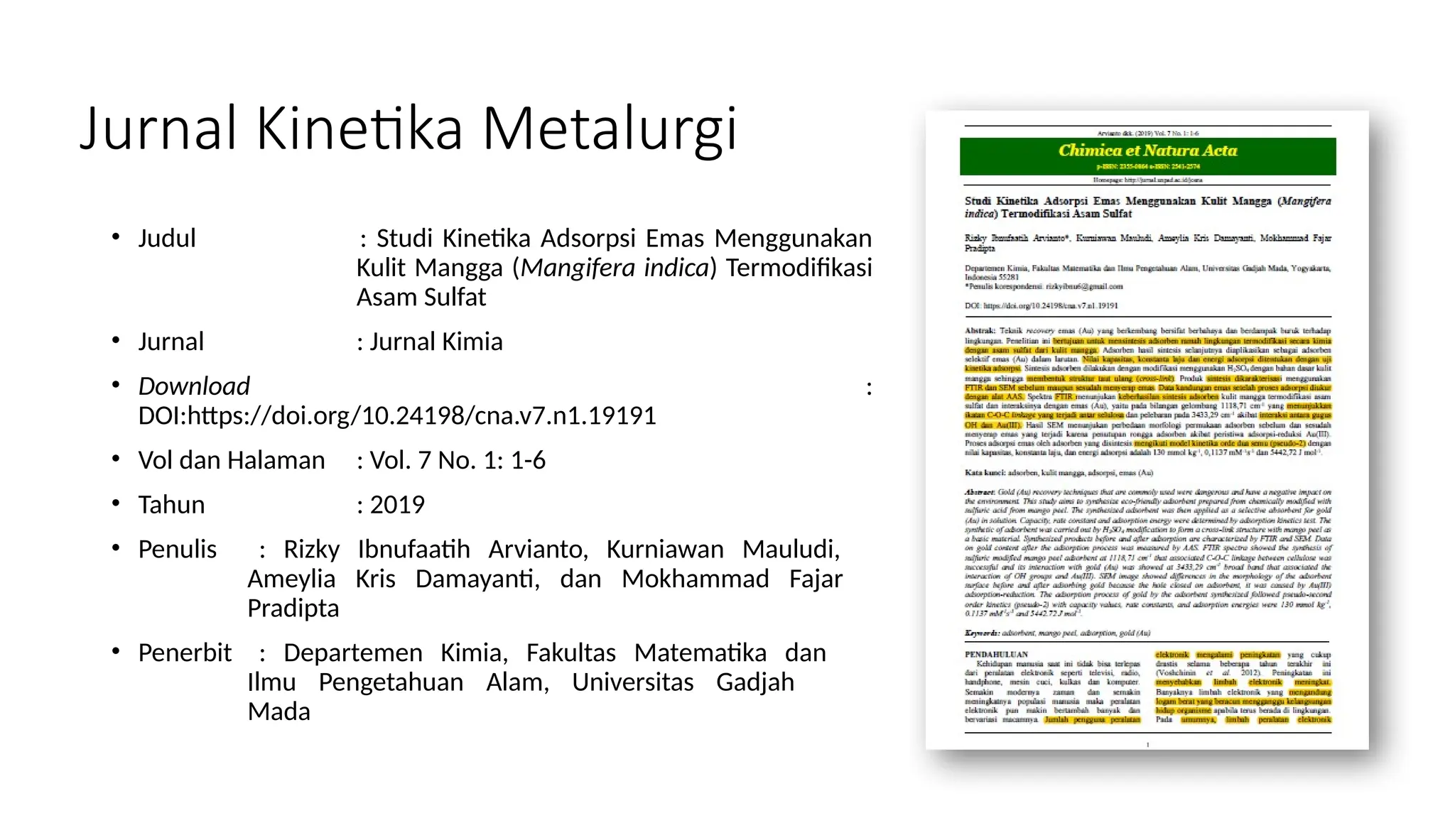 presentasi Review Jurnal Kinetika Metalurgi | PPT