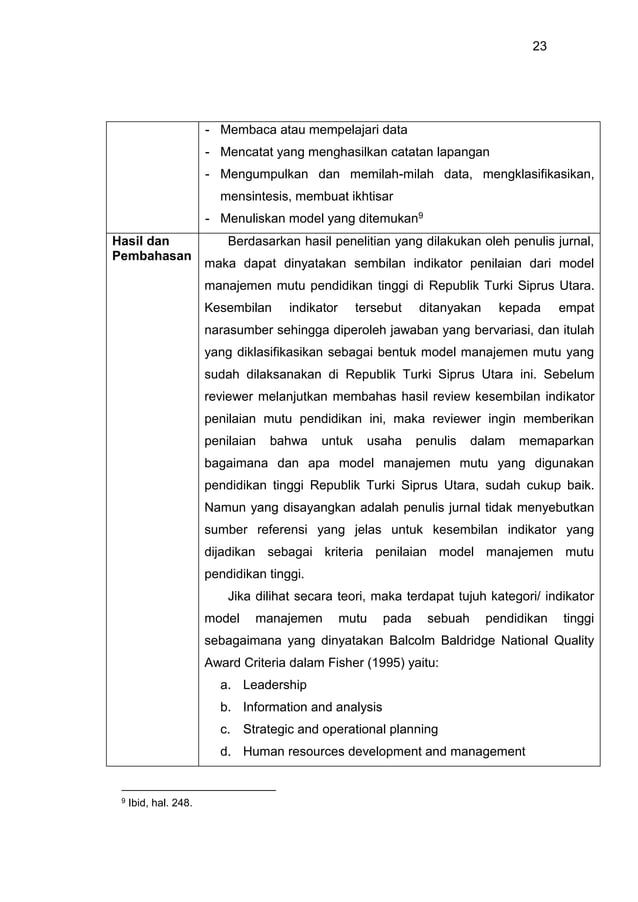REVIEW JURNAL INTERNASIONAL MONA NOVITA "ASSESSMENT OF THE QUALITY MANAGEMENT MODELS IN HIGHER ...