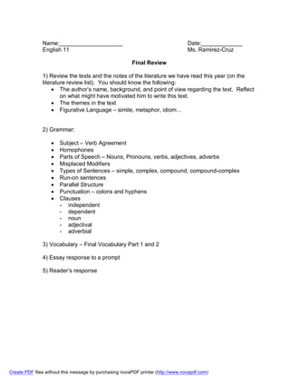 Review for Final - Juniors | PDF