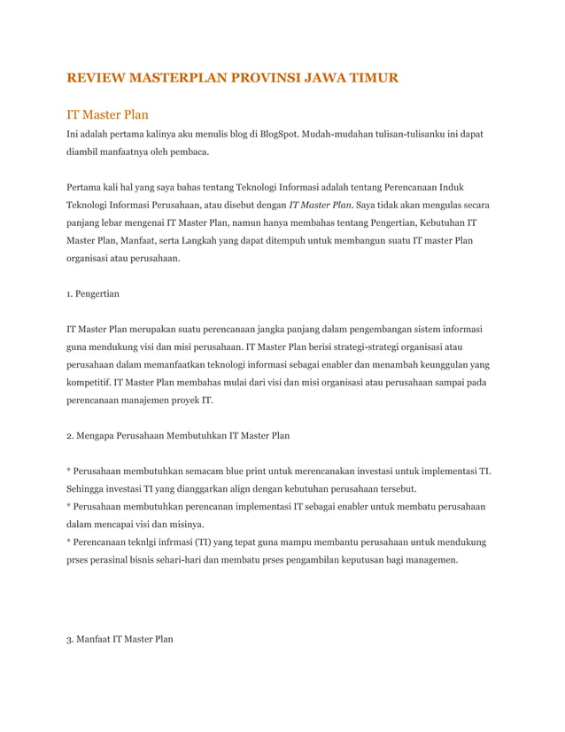 Review masterplan provinsi jawa timur | PDF