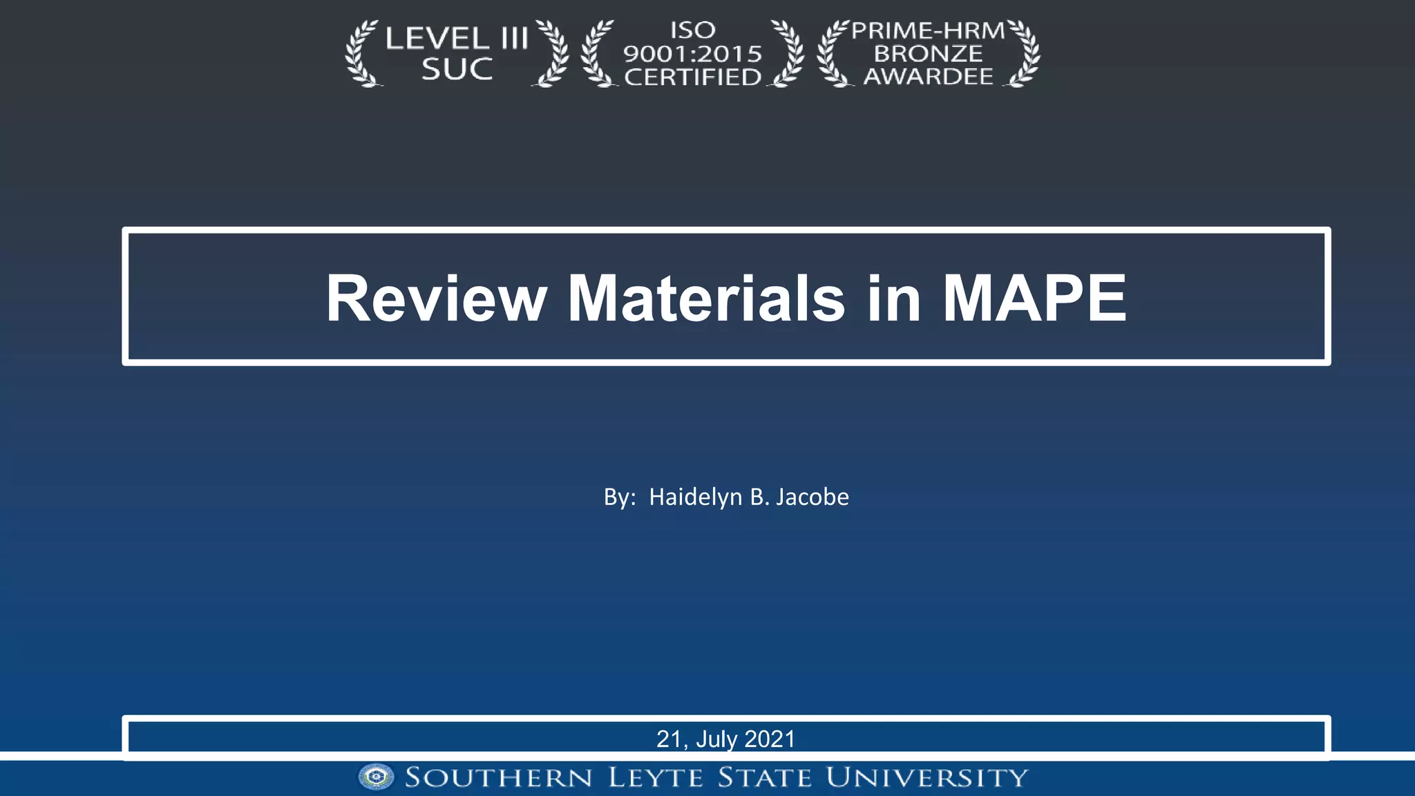 Review material for Licensure Examination for teachers (MAPE) | PPT