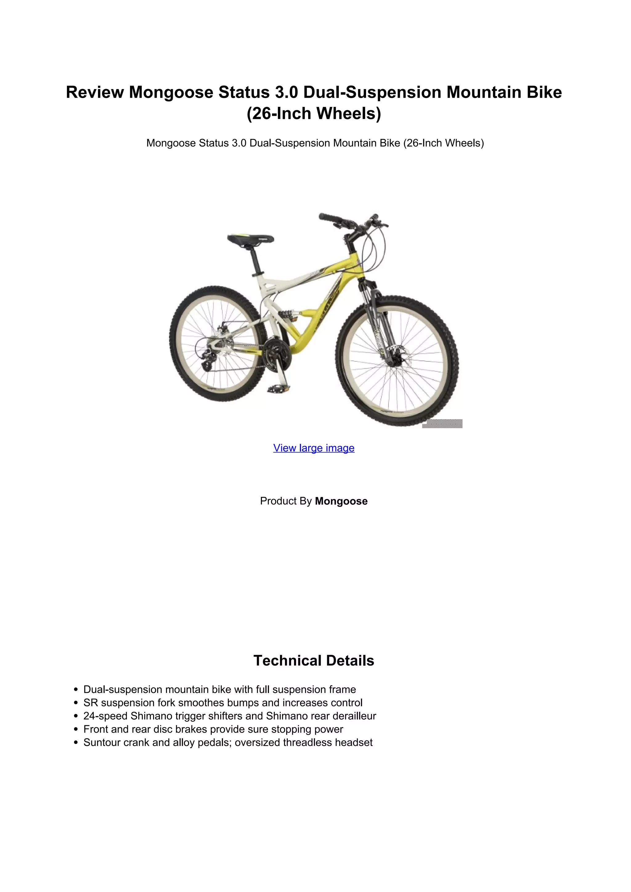Review mongoose status 3.0 dual suspension mountain bike 26-inch wheels | PDF