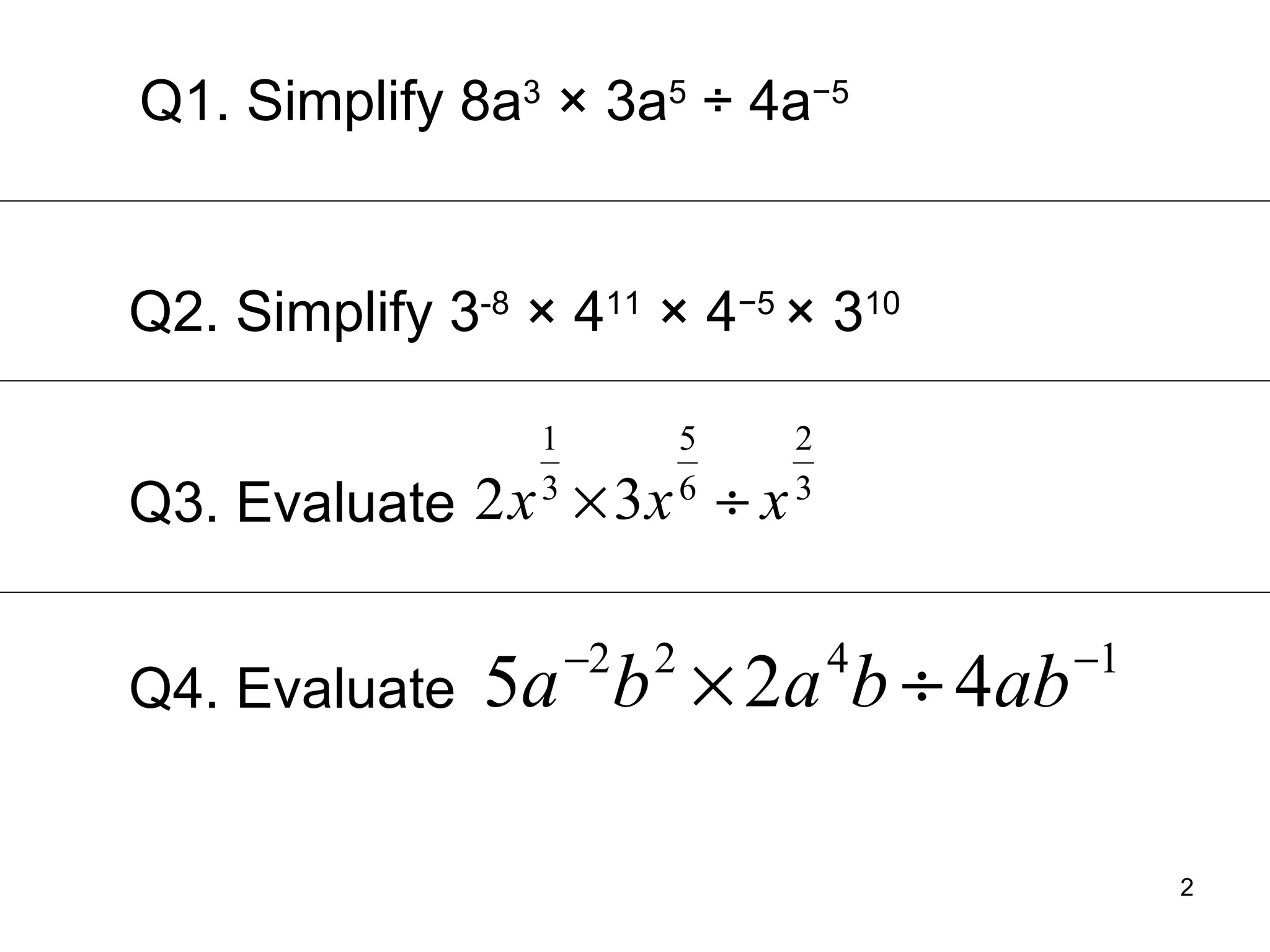 Review Multiplication And Division Law Of Indices | PPT