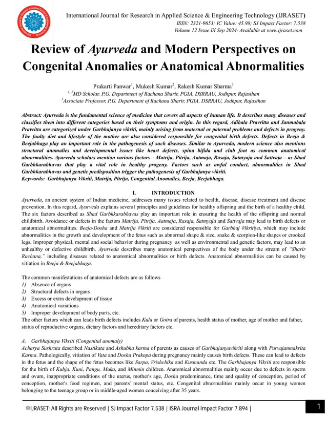Review of Ayurveda and Modern Perspectives on Congenital Anomalies or ...