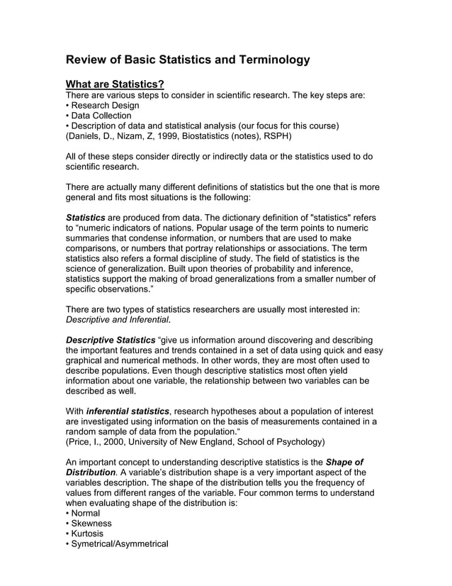 Review of Basic Statistics and Terminology | PDF