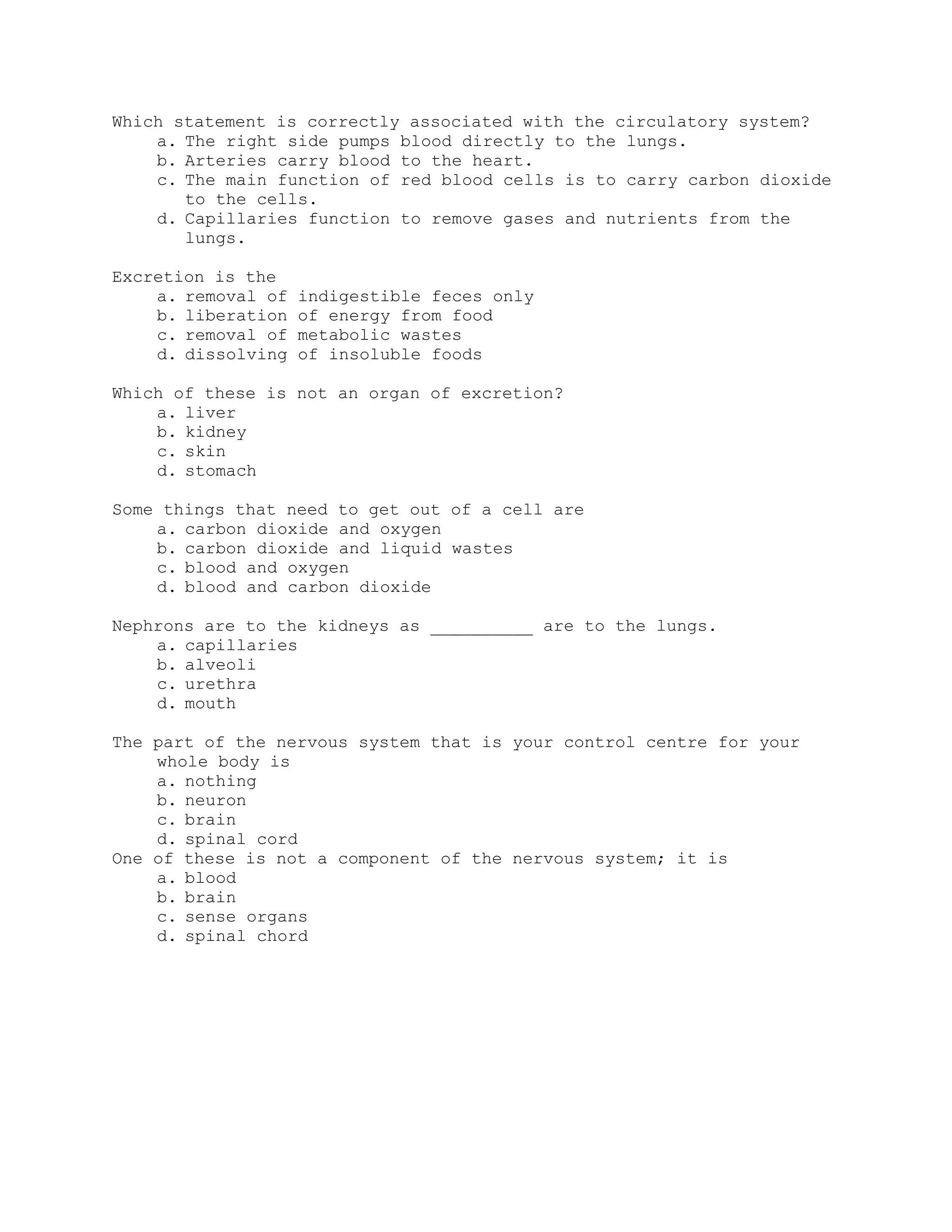 Review of body systems for quiz | DOCX