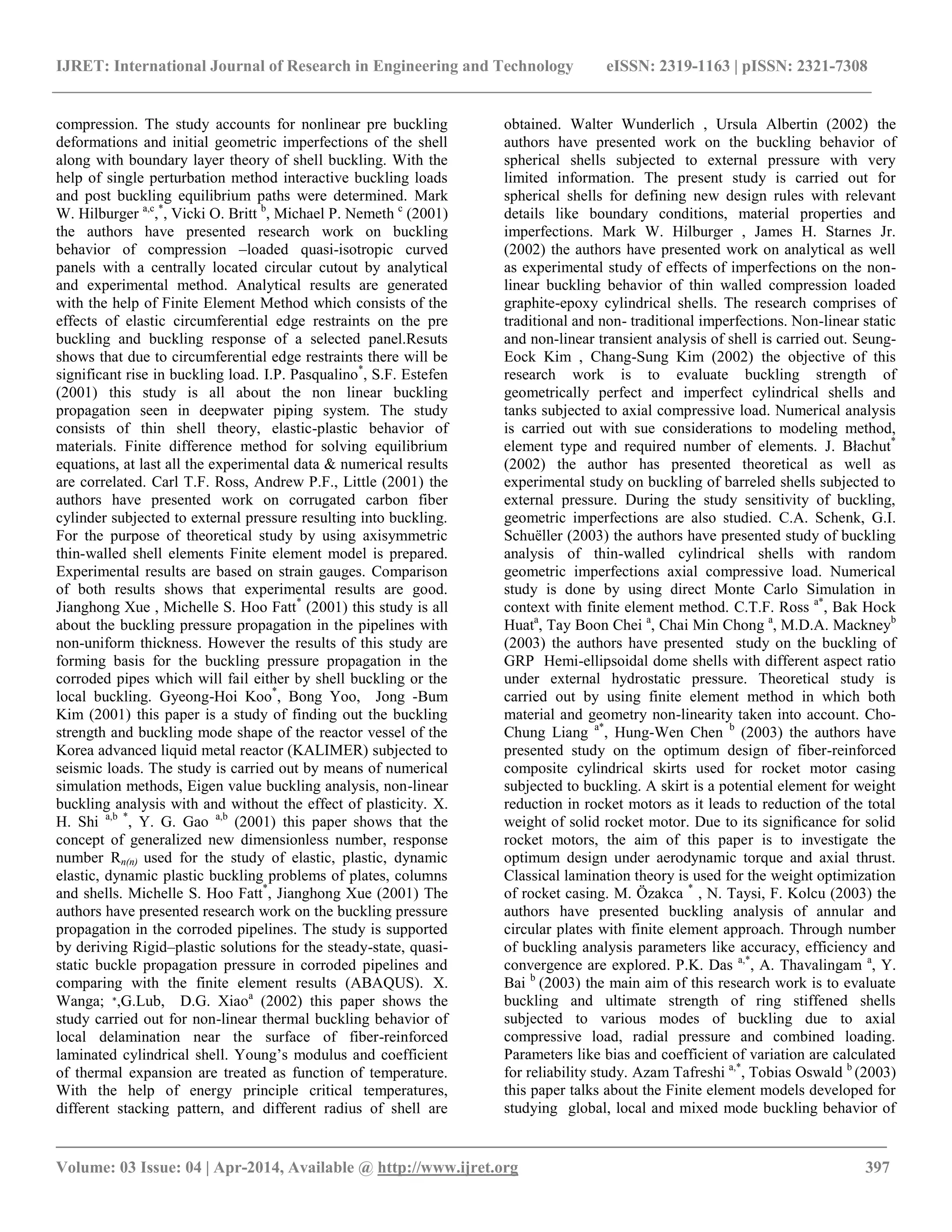 Review of buckling in various structures like plate & shells | PDF | Physics | Science