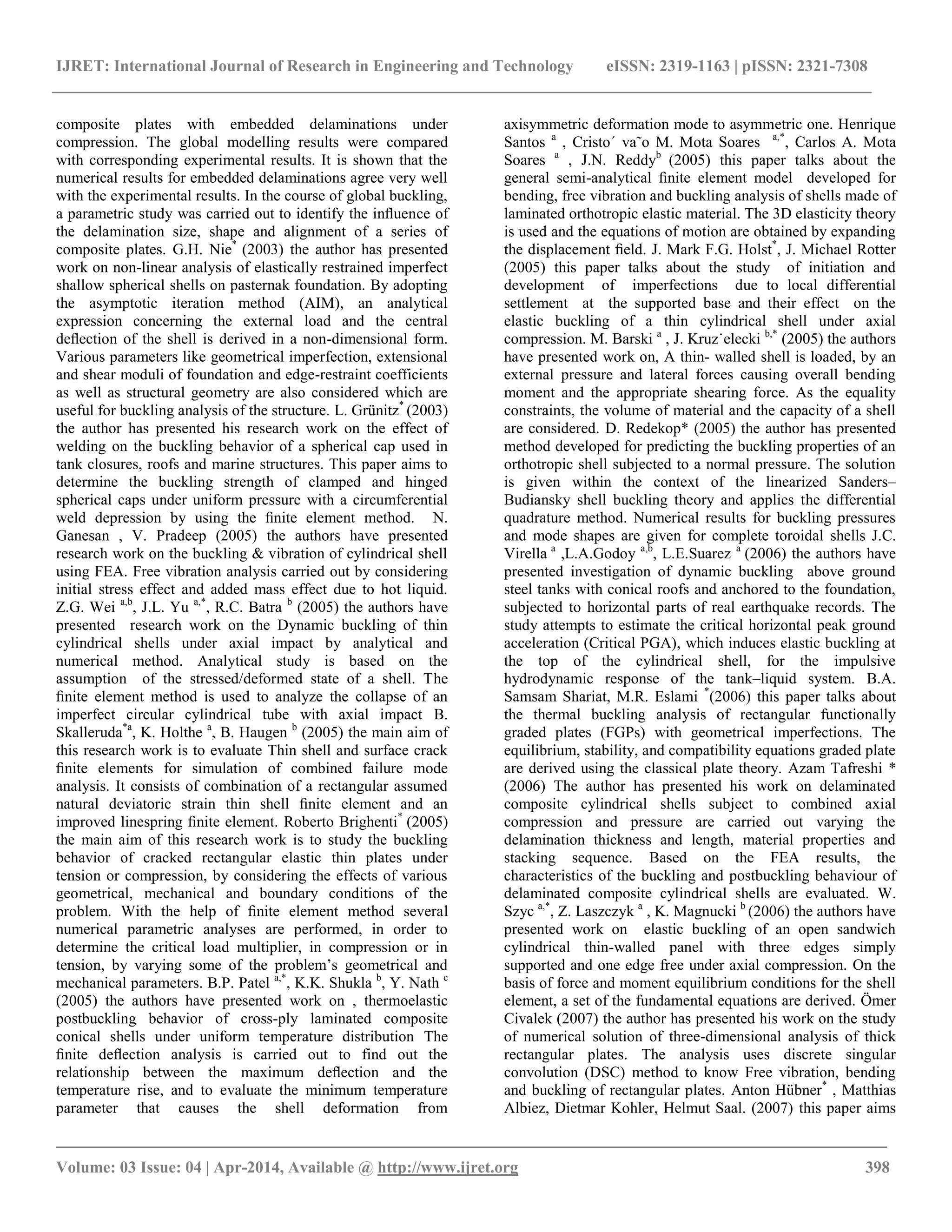 Review of buckling in various structures like plate & shells | PDF