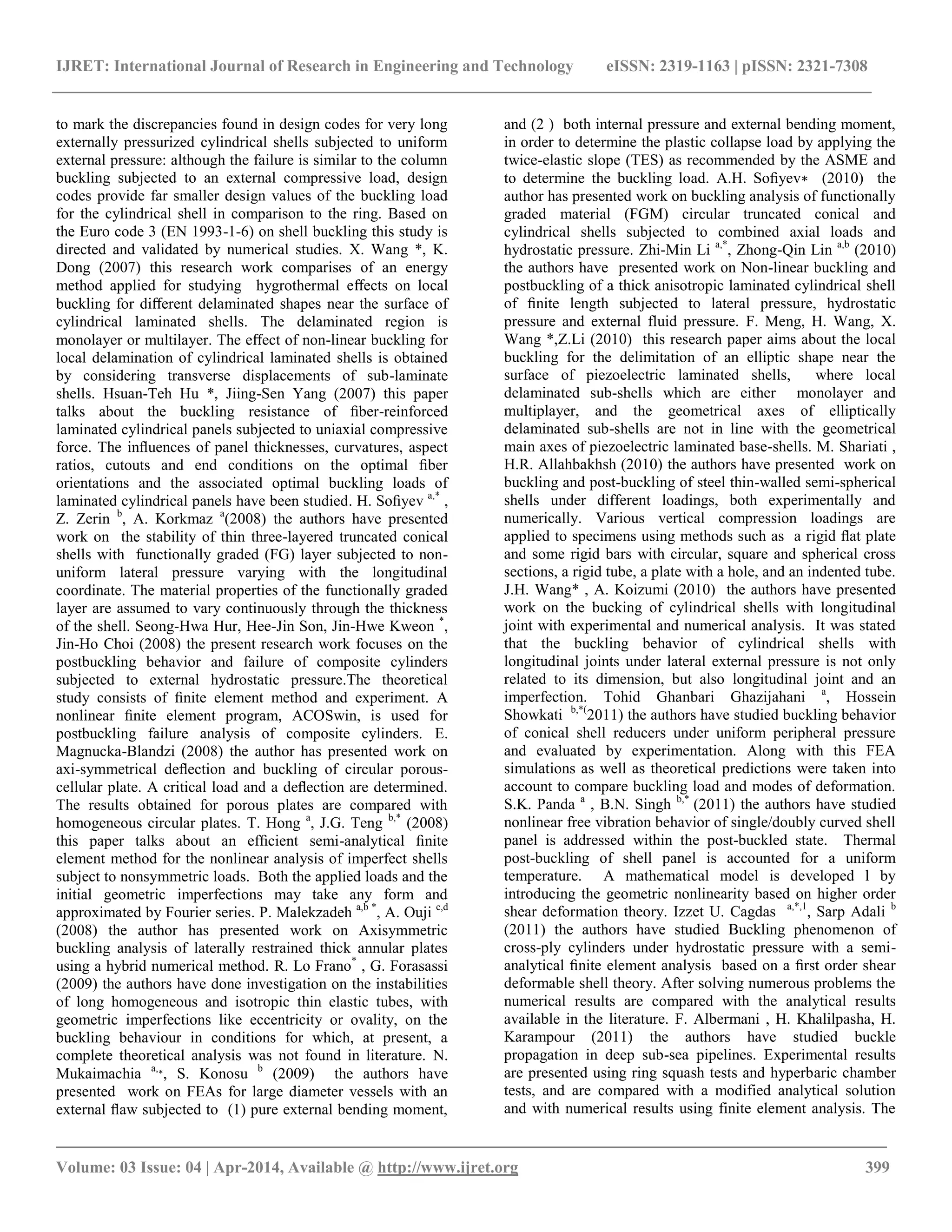 Review of buckling in various structures like plate & shells | PDF