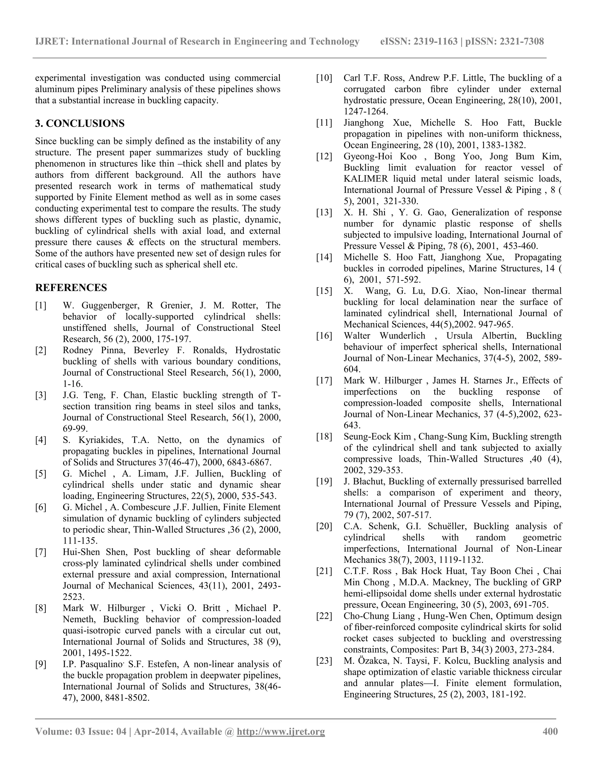 Review of buckling in various structures like plate & shells | PDF