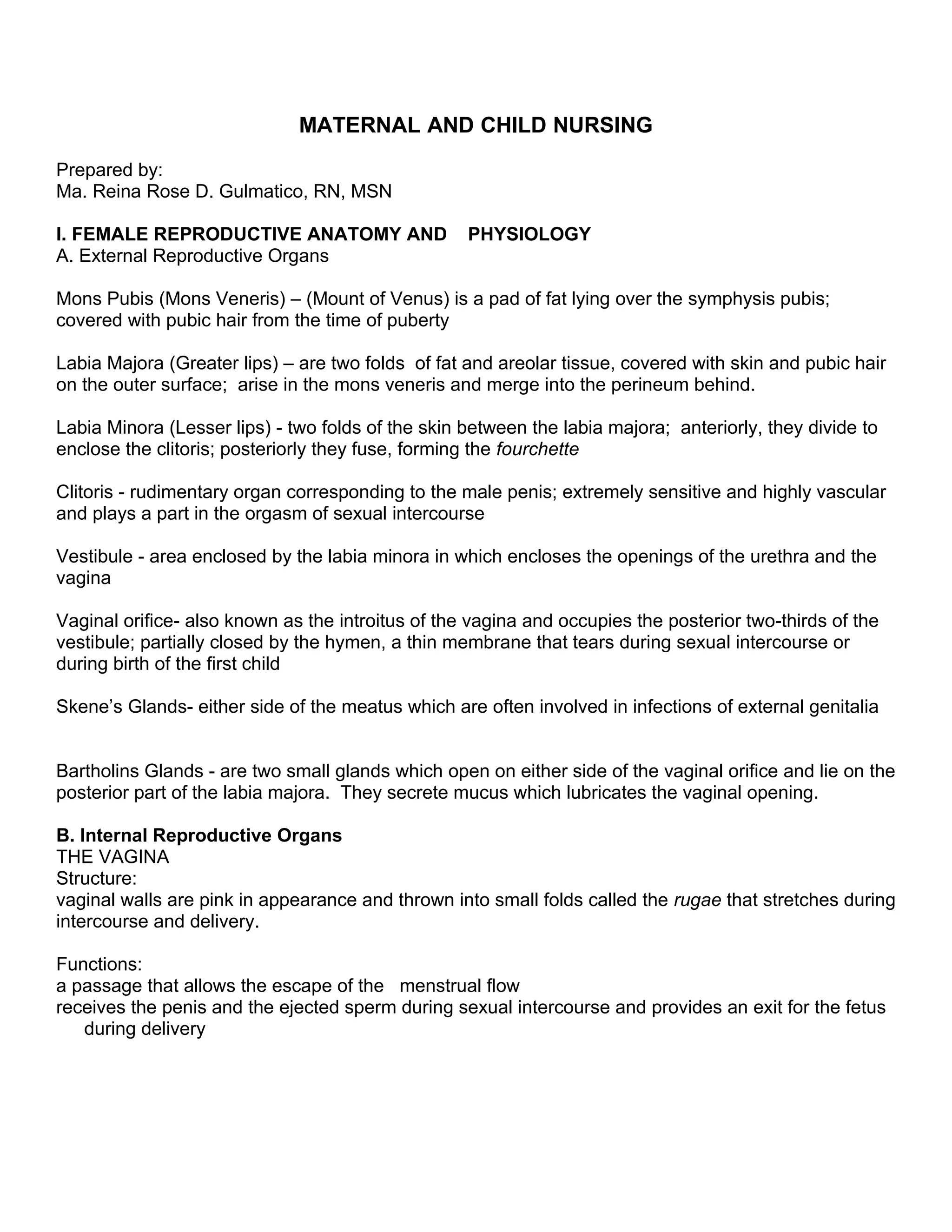 Review Of Concepts And Intrapartal Handout Mcn | DOC