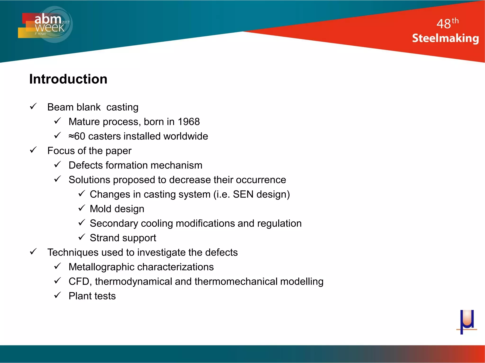 Review of defects in beam blank casting and the measures proposed for ...