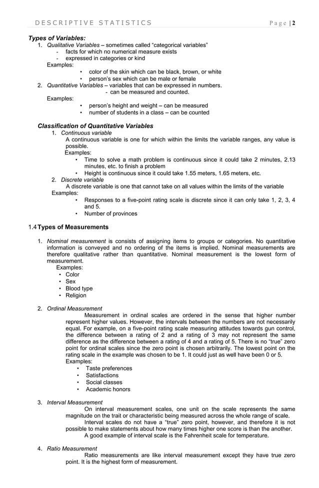 Review of descriptive statistics | PDF