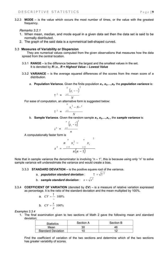 Review of descriptive statistics | PDF