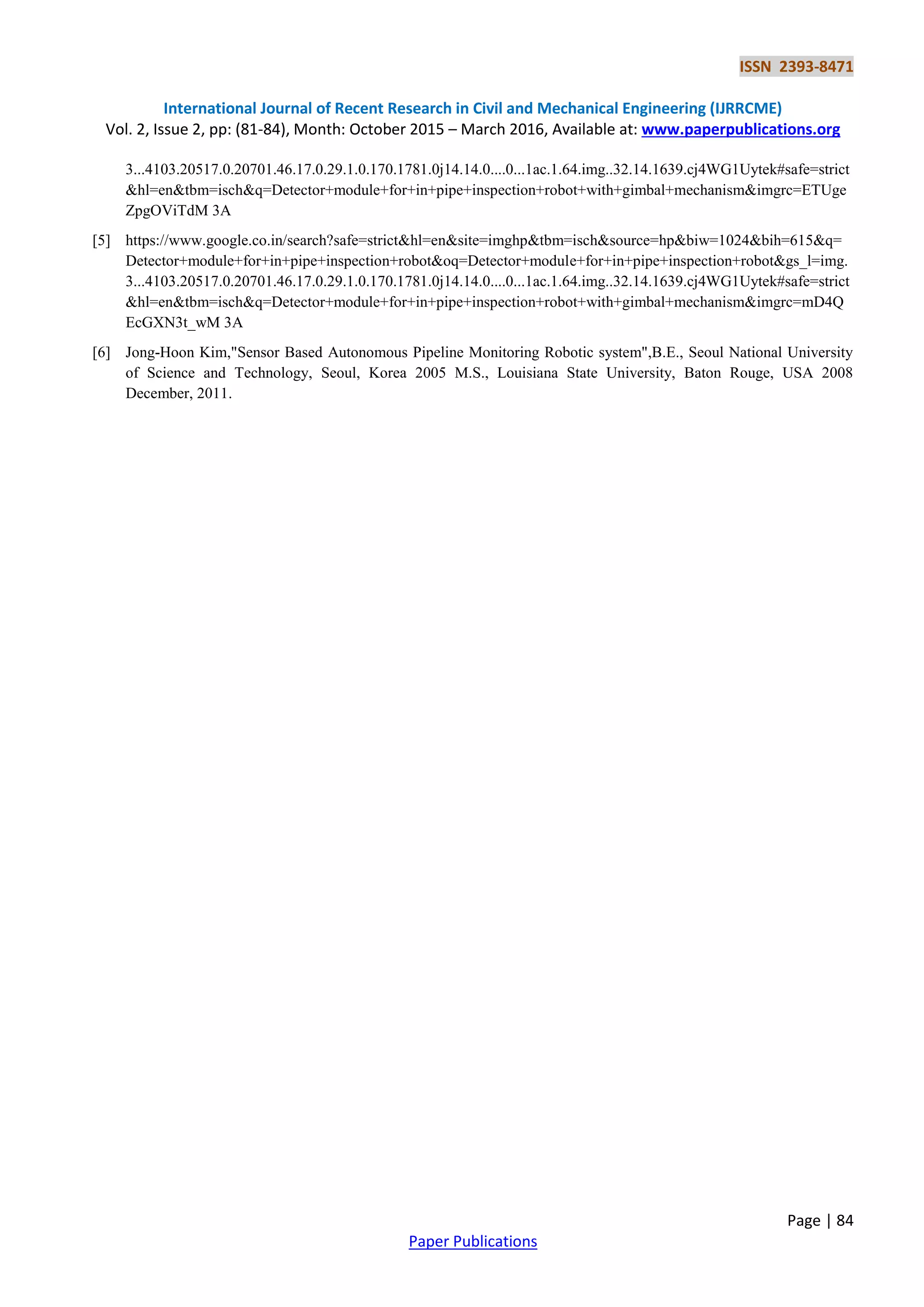 Review of Design and Fabrication of in Pipe Inspection Robots | PDF