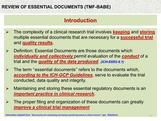 Review of essential documents (TMF BABE). | PPT