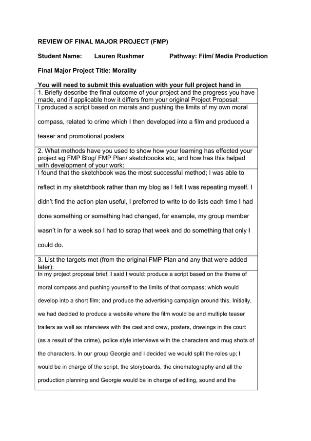 Review of final major project | PDF