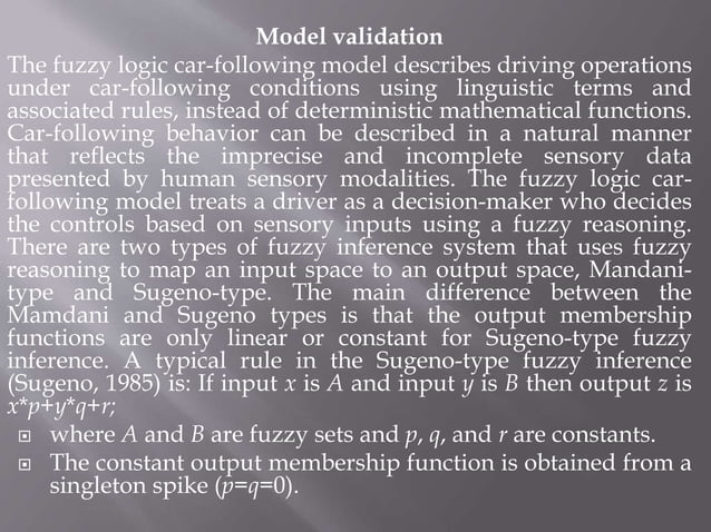 Review of fuzzy microscopic traffic flow models | PPT
