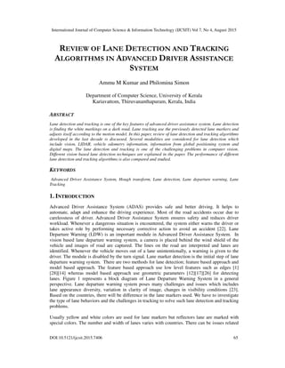 REVIEW OF LANE DETECTION AND TRACKING ALGORITHMS IN ADVANCED DRIVER ...