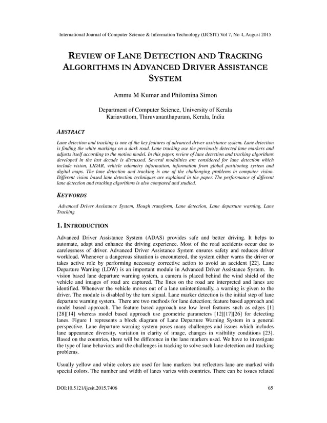 REVIEW OF LANE DETECTION AND TRACKING ALGORITHMS IN ADVANCED DRIVER ...