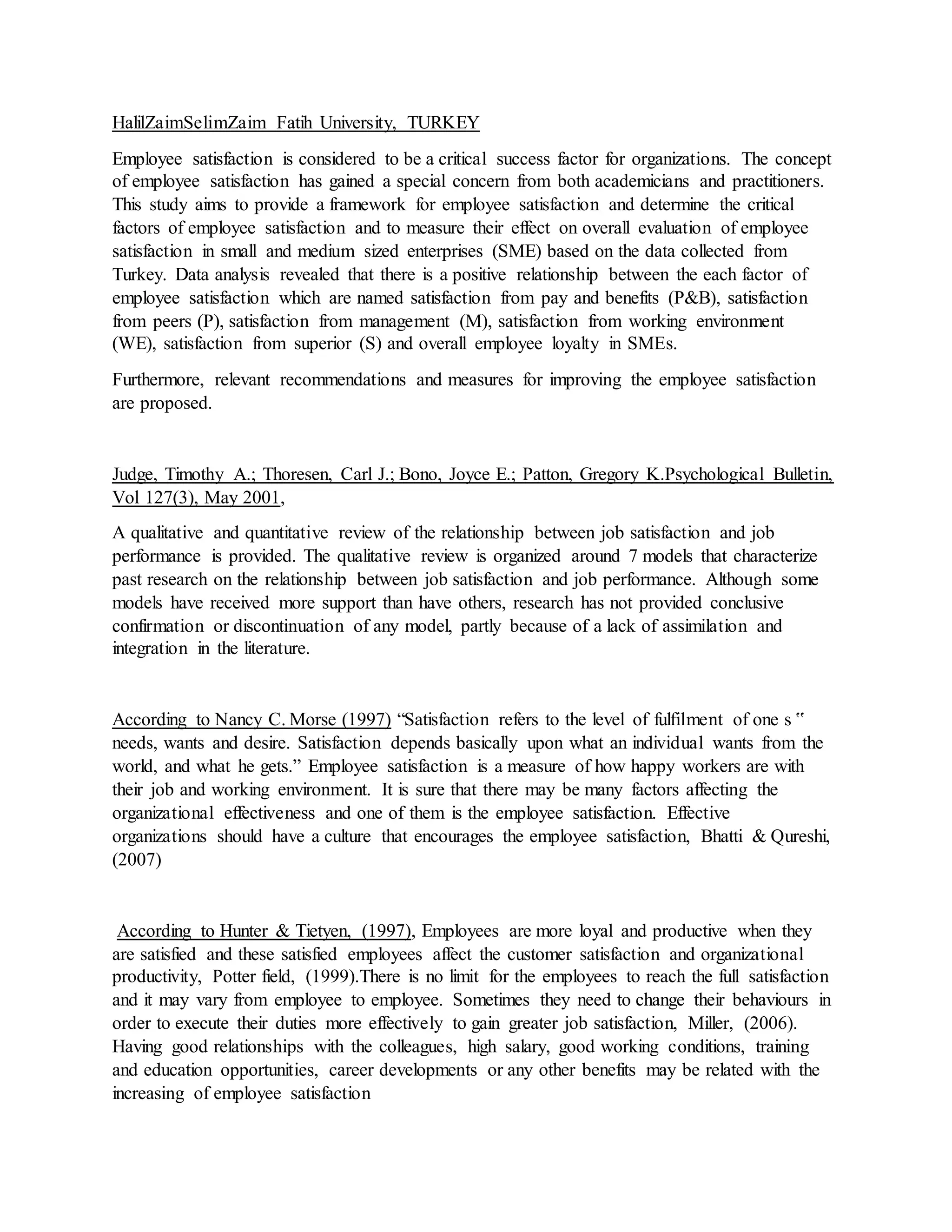 Review of literature on employees satisfaction | DOCX