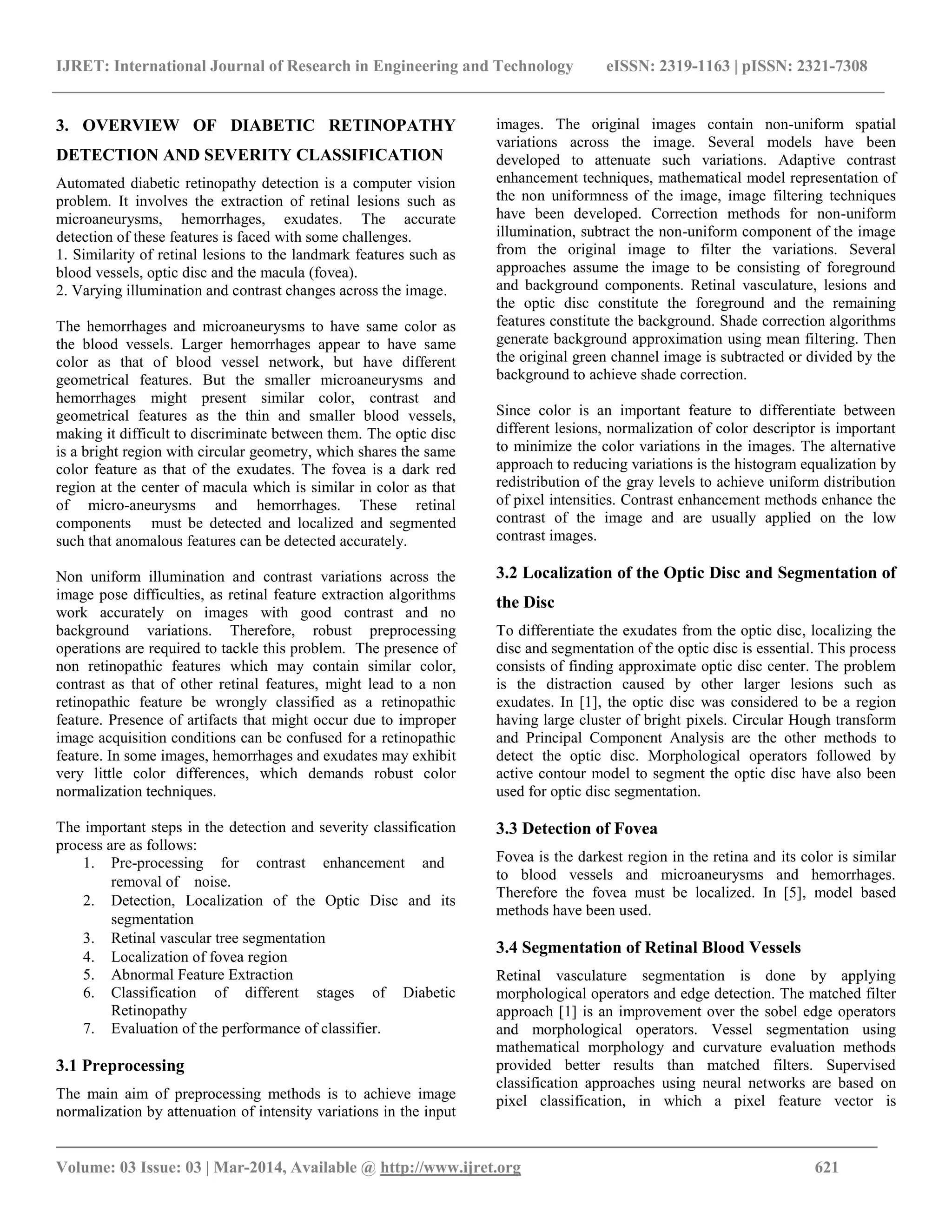 Review Of Methods For Diabetic Retinopathy Detection And Severity