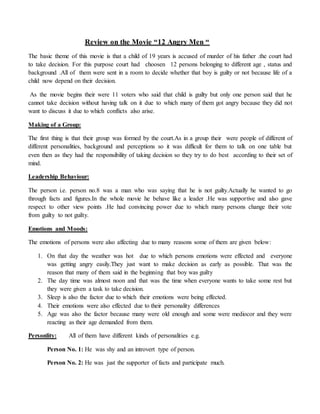Review of movie 12 angry men | DOCX